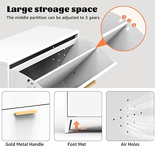 Omethey Shoe Cabinet with 3 Flip Drawers, Wall Mount & Floor Mount Shoe Organizer, All Steel White Narrow Shoe Storage Cabinet for Entryway, Hallway and Corridor