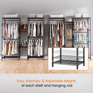 Garment Rack Portable Closet Wardrobe Heavy Duty Clothes Rack with Adjustable Shelves, Hanging Rods, Side Hooks for Hanging Clothes, Max Load 900LBS, Freestanding & L-shaped Closet (Black-0.75in Dia.)