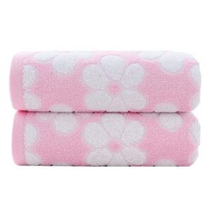 pidada hand towels set of 2 floral pattern 100% cotton soft absorbent decorative towel for bathroom 13.4 x 29.1 inch (pink)