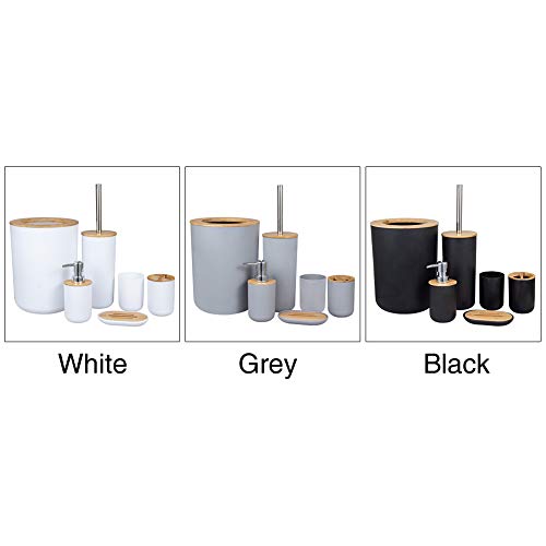 JIANWEI Bathroom Accessories Set, 6 Piece Bath Ensemble Includes Toilet Brush, Soap Dispenser, Waste Bin, Toothbrush Holder, Soap Dish, Cup, Bamboo Decor and Housewarming Gift(Black)