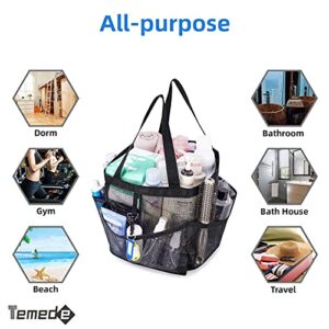 Temede Mesh Shower Caddy Tote, Large Shower Caddy Basket Portable, Quick Dry Hanging Toiletry Bag, 8 Storage Pocket Handle Bath Organizer for College Dorm Room Essentials, Gym, Bathroom, Camp, Travel