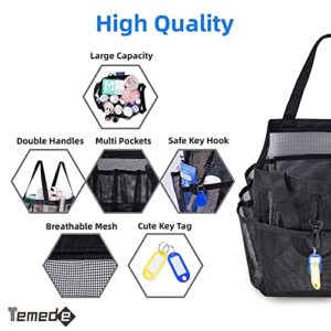 Temede Mesh Shower Caddy Tote, Large Shower Caddy Basket Portable, Quick Dry Hanging Toiletry Bag, 8 Storage Pocket Handle Bath Organizer for College Dorm Room Essentials, Gym, Bathroom, Camp, Travel