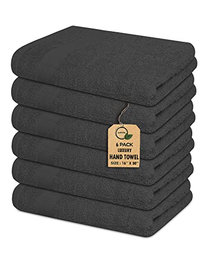 Softolle Premium 600 GSM Hand Towels –100% Combed Ring Spun Cotton Hand Towel - Pack of 6 Luxury Hand Towels - Highly Absorbent and Ultra Soft 16" x 30" inches (Grey)