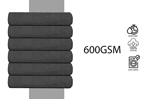 Softolle Premium 600 GSM Hand Towels –100% Combed Ring Spun Cotton Hand Towel - Pack of 6 Luxury Hand Towels - Highly Absorbent and Ultra Soft 16" x 30" inches (Grey)