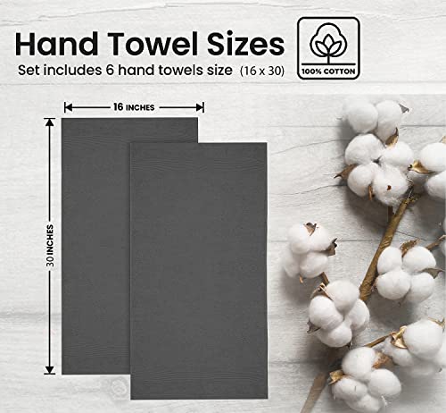 Softolle Premium 600 GSM Hand Towels –100% Combed Ring Spun Cotton Hand Towel - Pack of 6 Luxury Hand Towels - Highly Absorbent and Ultra Soft 16" x 30" inches (Grey)