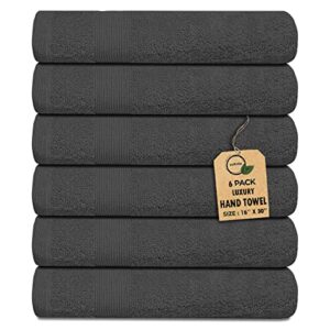 Softolle Premium 600 GSM Hand Towels –100% Combed Ring Spun Cotton Hand Towel - Pack of 6 Luxury Hand Towels - Highly Absorbent and Ultra Soft 16" x 30" inches (Grey)