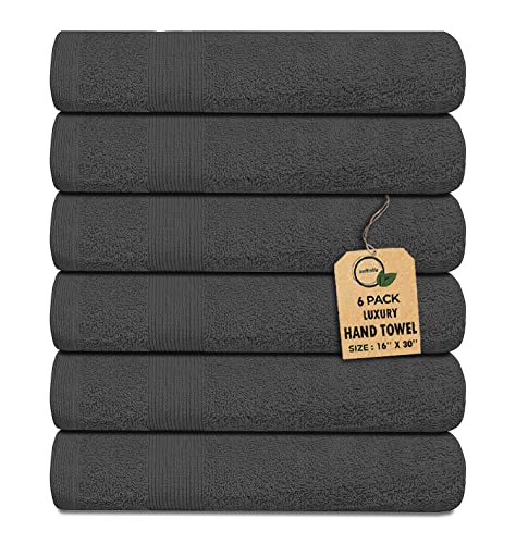 Softolle Premium 600 GSM Hand Towels –100% Combed Ring Spun Cotton Hand Towel - Pack of 6 Luxury Hand Towels - Highly Absorbent and Ultra Soft 16" x 30" inches (Grey)