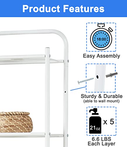 Oikos 3 Tier Over-The-Toilet Storage, Above Toilet Storage, Over The Toilet Bathroom Storage, Over The Toilet Storage White, Over Toilet Shelf, Bathroom Racks and Shelves, Magazine Rack (White)