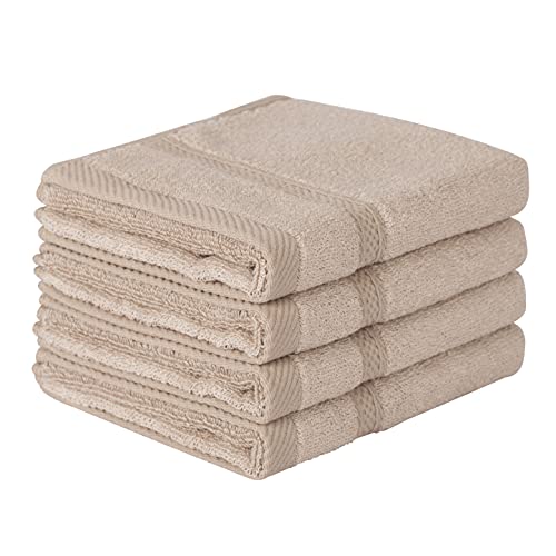 Mother-Earth Hand Towels, Fingertip Towels for Bathroom - 11 x 18 Inches, Extra Absorbent and Soft Terry Towels for Sensitive Skin, Quick Dry, Set 4 Pieces (Light Brown)