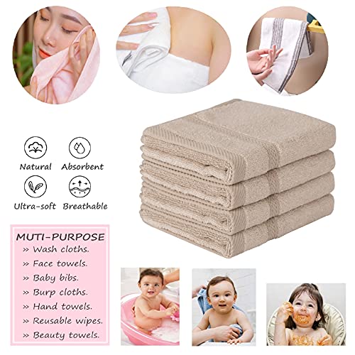 Mother-Earth Hand Towels, Fingertip Towels for Bathroom - 11 x 18 Inches, Extra Absorbent and Soft Terry Towels for Sensitive Skin, Quick Dry, Set 4 Pieces (Light Brown)