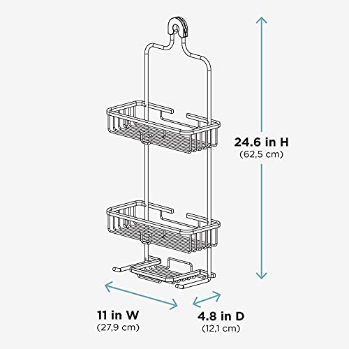 Zenna Home Hanging Shower Caddy, Over the Shower Head Bathroom Storage, Rustproof, No Drilling, Bath Organizer with 2 Shelves, Soap Tray, Razor Holders and Hooks, Satin Chrome