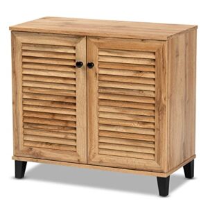 baxton studio coolidge modern and contemporary oak brown finished wood 2-door shoe storage cabinet