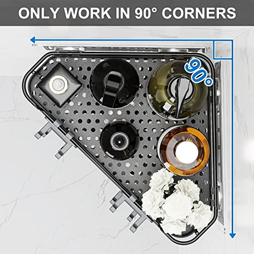 Orimade Corner Shower Caddy Organizer Basket with Hooks Adhesive No Drilling Wall Mount Bathroom Shelf Shampoo Holder Storage Rack Rustproof, 2 Pack-Black, Only for 90-Degree Corner