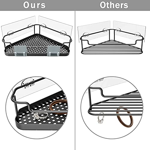 Orimade Corner Shower Caddy Organizer Basket with Hooks Adhesive No Drilling Wall Mount Bathroom Shelf Shampoo Holder Storage Rack Rustproof, 2 Pack-Black, Only for 90-Degree Corner