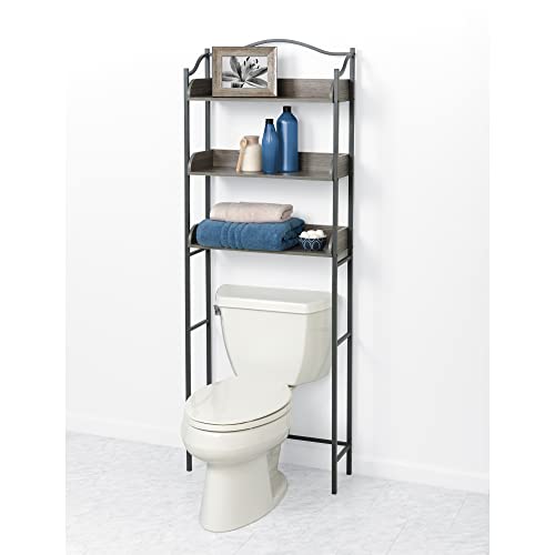 Zenna Home 3-Tier Over-The-Toilet Bathroom, Driftwood Gray/Pewter Spacesavers