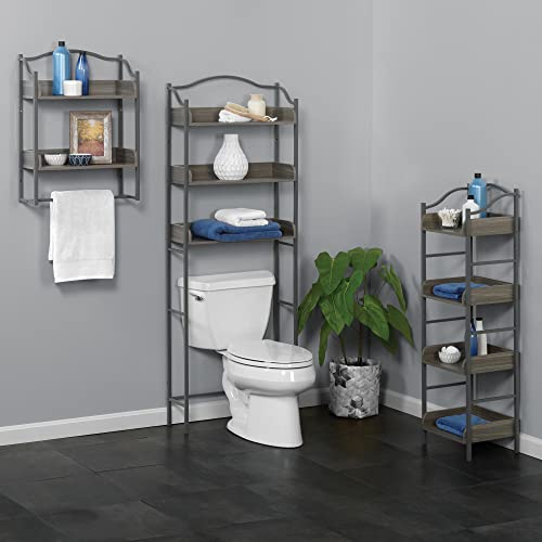 Zenna Home 3-Tier Over-The-Toilet Bathroom, Driftwood Gray/Pewter Spacesavers