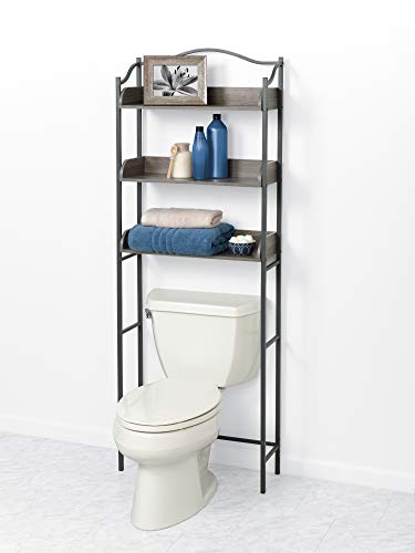 Zenna Home 3-Tier Over-The-Toilet Bathroom, Driftwood Gray/Pewter Spacesavers