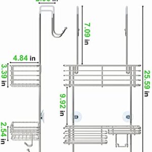 SMARTAKE Shower Caddy Over The Door, Stainless Steel Bathroom Shelf Organizer, Rustproof Wall Rack with Hooks, Razors Towels Shampoo Organizer for Dorm, Toilet, Bath and Kitchen, Silver