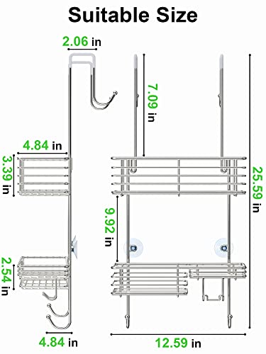 SMARTAKE Shower Caddy Over The Door, Stainless Steel Bathroom Shelf Organizer, Rustproof Wall Rack with Hooks, Razors Towels Shampoo Organizer for Dorm, Toilet, Bath and Kitchen, Silver