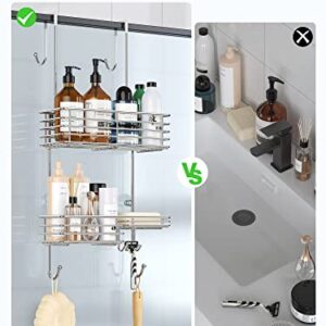 SMARTAKE Shower Caddy Over The Door, Stainless Steel Bathroom Shelf Organizer, Rustproof Wall Rack with Hooks, Razors Towels Shampoo Organizer for Dorm, Toilet, Bath and Kitchen, Silver