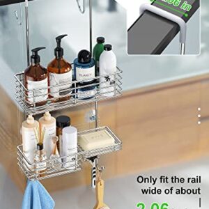 SMARTAKE Shower Caddy Over The Door, Stainless Steel Bathroom Shelf Organizer, Rustproof Wall Rack with Hooks, Razors Towels Shampoo Organizer for Dorm, Toilet, Bath and Kitchen, Silver