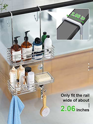 SMARTAKE Shower Caddy Over The Door, Stainless Steel Bathroom Shelf Organizer, Rustproof Wall Rack with Hooks, Razors Towels Shampoo Organizer for Dorm, Toilet, Bath and Kitchen, Silver