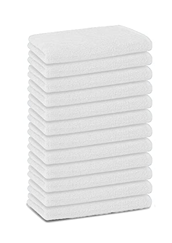 Terry Towels Salon White 12 Pack Towels Set Pk 12 Cotton Saloon Soft Gym Towel-(White)-16 x 27-Ringspun Cotton Softness and Absorbency, Easy Care