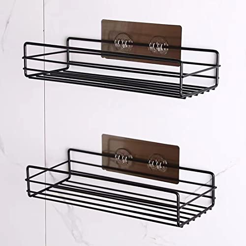 Shower Caddies with 4 Hooks Shower Shelves 2 Pcs Shower Organizers Rust Proof Stainless Steel Storage Baskets Storage Rack Shampoo Holder Wall Organization for Inside Shower & Kitchen(Black)