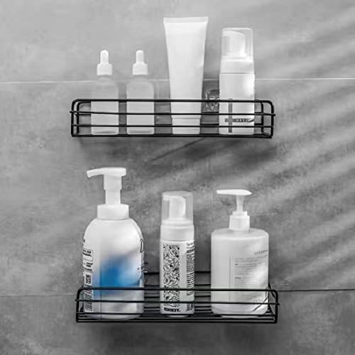 Shower Caddies with 4 Hooks Shower Shelves 2 Pcs Shower Organizers Rust Proof Stainless Steel Storage Baskets Storage Rack Shampoo Holder Wall Organization for Inside Shower & Kitchen(Black)