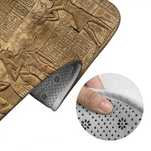 WONDERTIFY Hieroglyphic Carvings Bathroom Antiskid Pad Exterior Walls Ancient Egyptian Temple 3 Pieces Bathroom Rugs Set, Bath Mat+Contour+Toilet Lid Cover