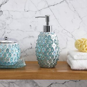 Whole HOUSEWARES | 4-Piece Decorative Glass Bathroom Accessories Set | Soap Dispenser, Toothbrush Holder, Cotton Jar, Vanity Tray | Gift Idea | Light Blue/Green