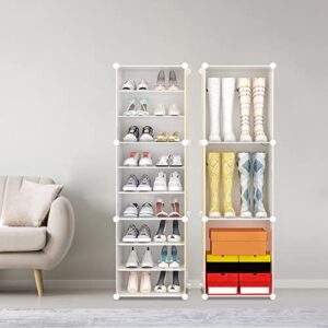 Portable Shoe Rack Organizer 12 Tier DIY Shoe Cabinet, 72 Pair White Plastic Stackable Closet Shoe Box Storage Cabinet for Entryway, Bedroom and Hallway Shoe Cabinet w/Doors