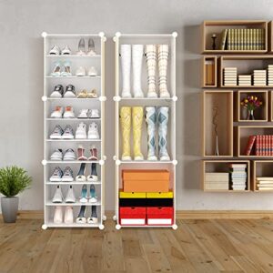 Portable Shoe Rack Organizer 12 Tier DIY Shoe Cabinet, 72 Pair White Plastic Stackable Closet Shoe Box Storage Cabinet for Entryway, Bedroom and Hallway Shoe Cabinet w/Doors