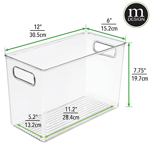 mDesign Large Modern Stackable Plastic Storage Organizer Bin Basket with Handle for Bathroom Vanity Organization - Shelf, Cubby, Cabinet, and Closet Organizing Decor, Ligne Collection - Clear