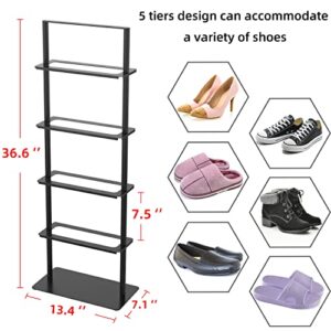 GAZITOP Metal Shoe Stand, 5 Tier Vertical Shoe Rack, Narrow Shoe Rack for Small Space Saving Shoe Tower Sturdy Durable, Free Standing Shoe Racks for Entryway, Matte Black Shoe Rack