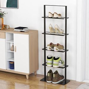 GAZITOP Metal Shoe Stand, 5 Tier Vertical Shoe Rack, Narrow Shoe Rack for Small Space Saving Shoe Tower Sturdy Durable, Free Standing Shoe Racks for Entryway, Matte Black Shoe Rack