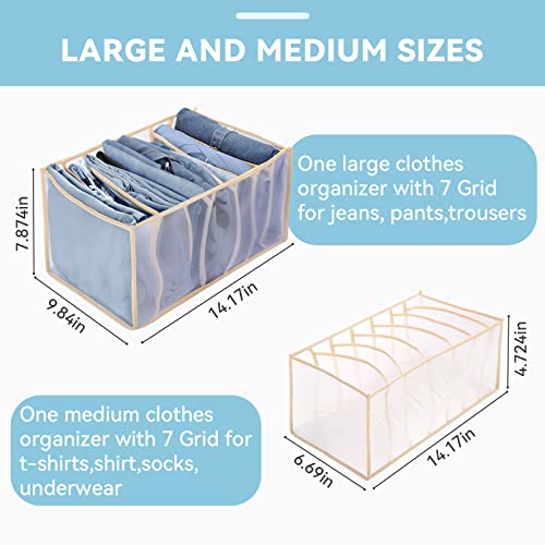 HIPTIS Wardrobe Clothes Organizer,5PCS Washable Drawer Organizers for Clothes Large Bedroom Closet Organization Storage Baskets for Organizing 7Grids for Jeans,T-shirts,Underwear