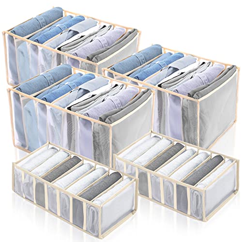 HIPTIS Wardrobe Clothes Organizer,5PCS Washable Drawer Organizers for Clothes Large Bedroom Closet Organization Storage Baskets for Organizing 7Grids for Jeans,T-shirts,Underwear