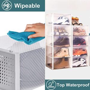 WAYTRIM Stackabke Clear Shoe Box 4 Pack Foldable Shoe Storage Boxes Dorp Front Shoe Organizer Clear Plastic Shoe Containers Fit to Women Size 13 Clear White