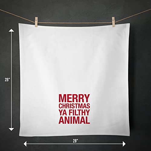 RubiaRojo Holiday Kitchen Towel – Merry Christmas Ya Filthy Animal – White Flour Sack Hand Towel