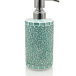 LushAccents Bathroom Accessories Set, 5-Piece Decorative Glass Bathroom Accessories Set, Soap Dispenser, Soap Tray, Vanity Tray, Jar, Toothbrush Holder, Elegant Seafoam Green Mosaic Glass