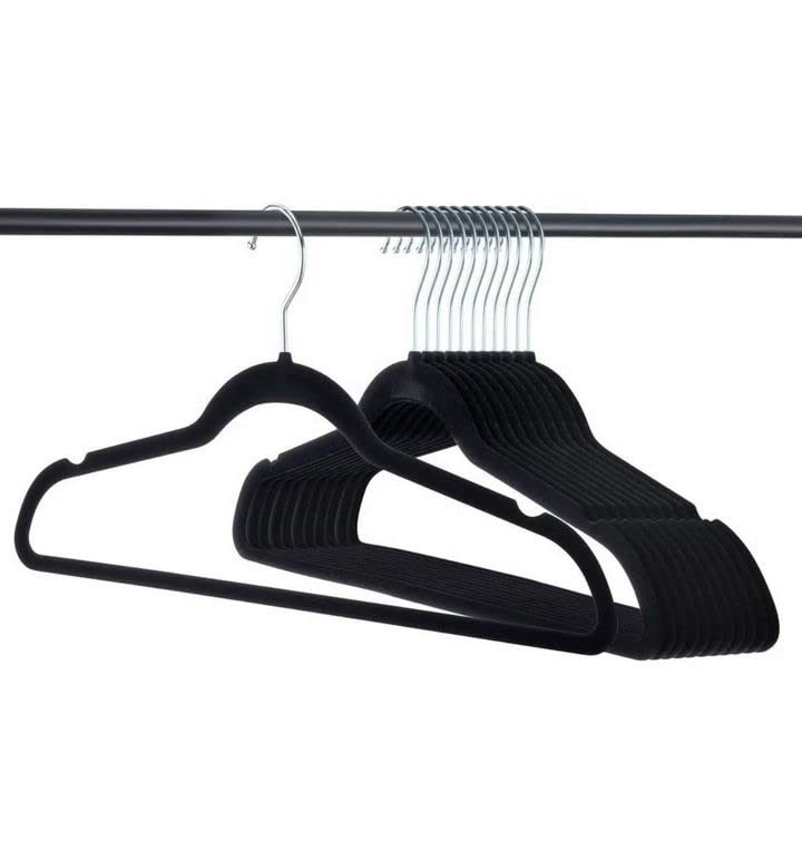 Luxury Black Velvet Hanger - Pack of 50 - Coat and Clothes Hanger (Black, abs, Velvet)