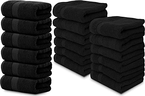 White Classic Luxury Hand Towels | 6 Pack Luxury Cotton Washcloths | 12 Pack Bundle (Gray)