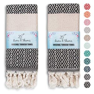 rumi&shams | turkish hand towel for bathroom | 2 pcs bathroom hand towels | 100% cotton kitchen hand towels | 16x35 boho hand towels | black hand towels for bathroom | oeko-tex certified