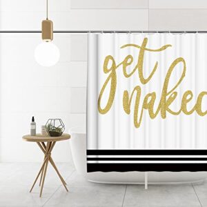 Karlesi 4Pcs Shower Curtain Set with Non-Slip Rug, Toilet Lid Cover and Bath Mat, Funny Get Naked Shower Curtain with 12 Hooks for Bathroom Decoration