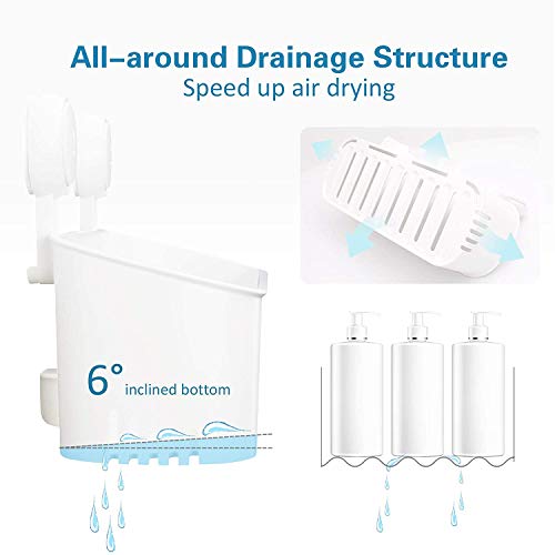 Urbanstrive Suction Cup Shower Caddy Bathroom Shower Shelf Storage Basket Wall Mounted Organizer for Shampoo, Conditioner, Plastic Shower Rack for Kitchen & Bathroom, Drill-Free Removable, White