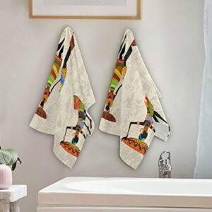 DOMIKING Decorative Hand Towels for Bathroom - African Woman Grunge Cotton Guest Towel Set of 2 Absorbent Face Towel for Bathroom Hotel Gym Spa