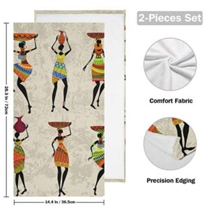 DOMIKING Decorative Hand Towels for Bathroom - African Woman Grunge Cotton Guest Towel Set of 2 Absorbent Face Towel for Bathroom Hotel Gym Spa