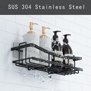 AUOTTO Shower Caddy Shower Organizer Adhesive Shower Shelf, Rustproof No Drilling SUS304 Stainless Steel for Bathroom Shower Storage Organization,2 Pack with 4 Hooks, Matte Black