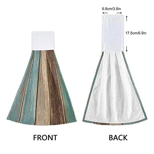 Retro Wood Hanging Kitchen Towels Set 2 Pcs - Brown Stripe Dish Cloth Tie Towels Hand Towel Tea Bar Towels for Bathroom Tabletop Home Decor